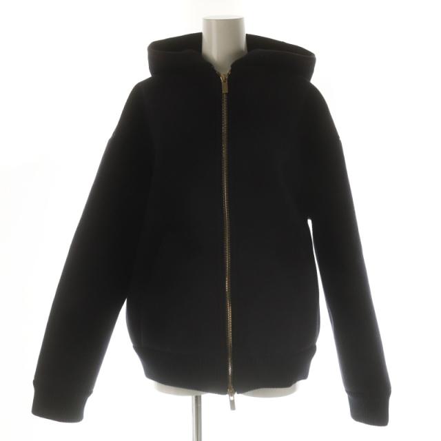 【中古】ミュウミュウ miumiu 23AW ロゴワッペン フーディージャケット ブルゾン ジップアップ ウール 36