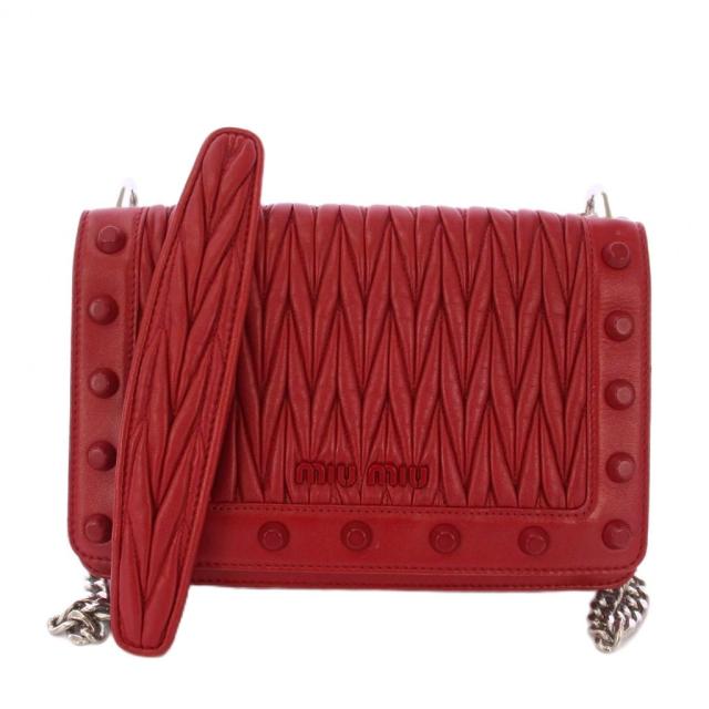 【中古】ミュウミュウ miumiu マテラッセ スタッズ ショルダーバッグ レザー 赤 5BD086 /KH ■OH レディース