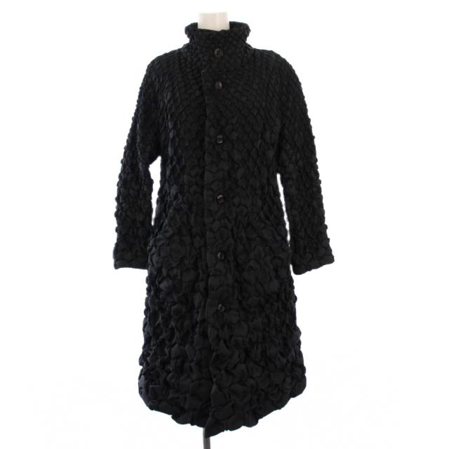 【中古】イッセイミヤケ ISSEY MIYAKE 3Dスチーム リボン スタンドカラーコート アウター ロング 2 黒 IM63FA002