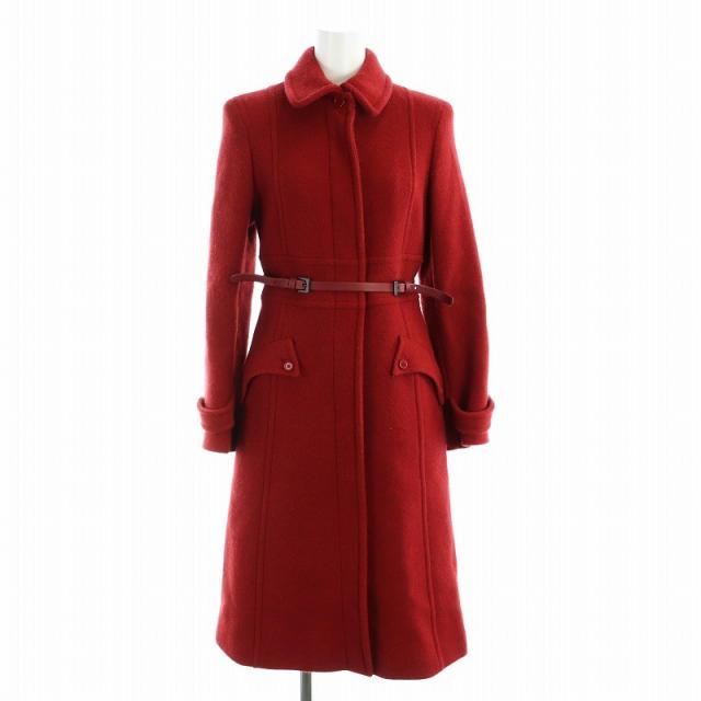 【中古】マックスマーラ MAX MARA 白タグ ウールコート 長袖 ロング アンゴラ混 総裏地 レザーベルト付き 36 XS