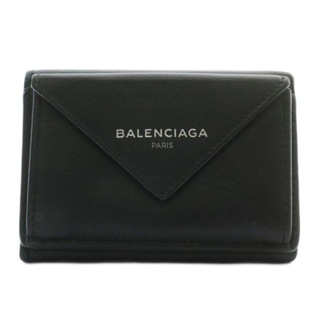 【中古】バレンシアガ BALENCIAGA ペーパーミニウォレット 財布 三つ折り レザー ロゴ 黒 ブラック /XZ ■OH ■GY18