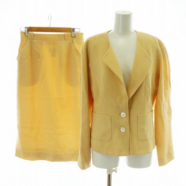 【中古】エルメス HERMES セットアップ ノーカラージャケット タイトスカート ロング ウール 38 M クリーム ベージュ