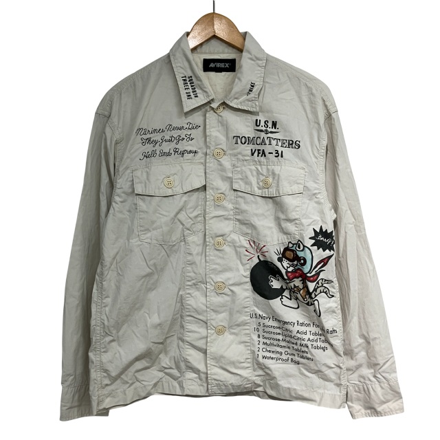 【中古】アヴィレックス AVIREX UTILITY SHIRT TOMCATTER シャツ 長袖 プリント M グレー 6125140 ■MET1 メンズ