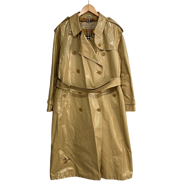 【中古】バーバリー BURBERRY トレンチコート ロング丈 ノバチェック PVC 42 L ベージュ ROSCSPO29BAC ☆AA★