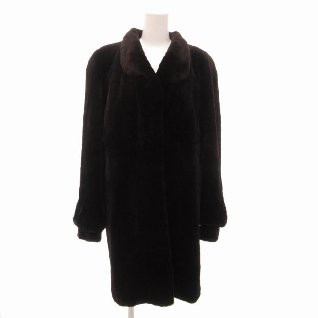 【中古】FABIO MANTEGAZZA ダークミンクコート ファー 毛皮 シェアード グルービング ミドル丈 茶 ダークブラウン