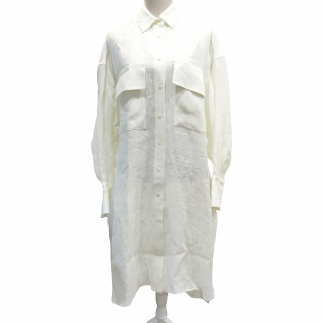 【中古】未使用品 カオス CHAOS タグ付 CSゼガロリネンシャツワンピース ロング オーバーサイズ 刺繍 ワンポイント F