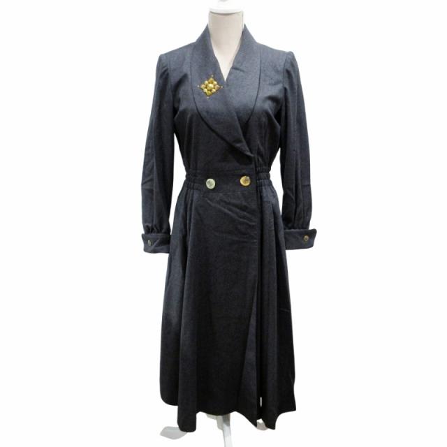 【中古】エルメス HERMES ロングコート ウール カシミヤ混 スタッズ Hロゴ ボタン 装飾 馬車タグ 38 約M 灰