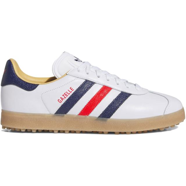[アディダス] ガゼル レザー スパイクレス [GAZELLE LEATHER SPIKELESS GOLF SHOES] Cloud White/Dark Blue/Red JP7705