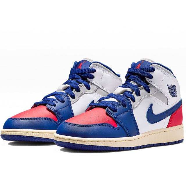 [ナイキ] エア ジョーダン 1 ミッド [J AIR JORDAN 1 MID] ホワイト/ユニバーシティレッド/ニュートラルグレー/ディープロイヤルブルー DQ8423-102