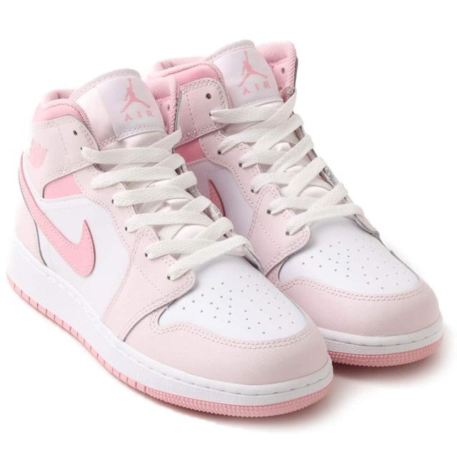 [ナイキ] エア ジョーダン 1 ミッド [J AIR JORDAN 1 MID] パールピンク/ホワイト/ミディアムソフトピンク DQ8423-600