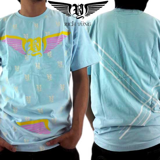 【新品】 【メール便対応】 【レビューを書いて送料無料】 RICH YUNG リッチヤング モノグラム S/S Tシャツ ライトブルー