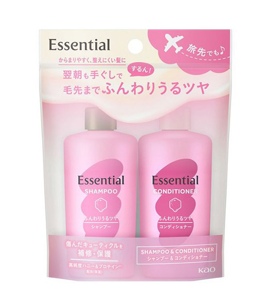 【送料無料】★まとめ買い★　エッセンシャル　ふんわりうるツヤ　シャンプー＆コンディショナー　ミニセット　９０ｍｌ　×24...