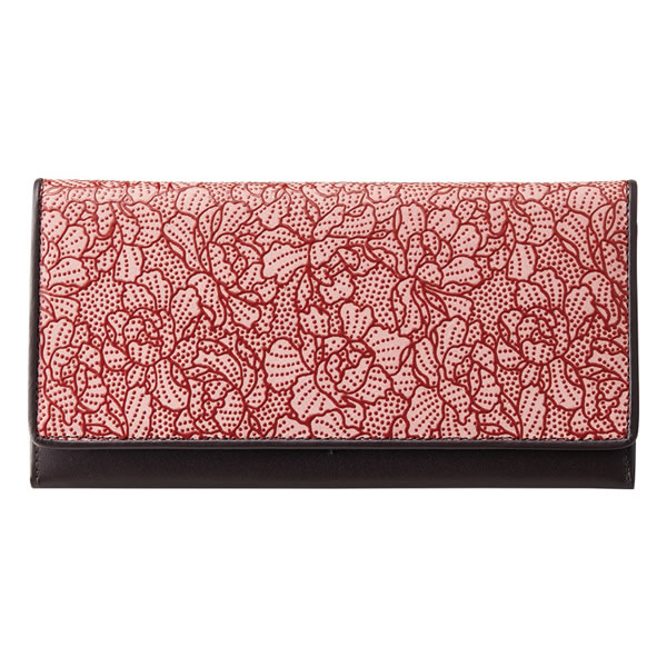 【送料無料】草木染印伝ボタン柄長財布（レッド）　ＤＲＳ３１００−０４　ＤＲＳ３１００−０４【ギフト館】