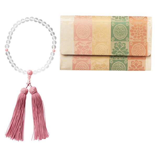 【送料無料】女性用念珠セット　水晶　インカローズ仕立て　ＮＪ−Ｊ２５３Ｋ　ＮＪ−Ｊ２５３Ｋ【ギフト館】