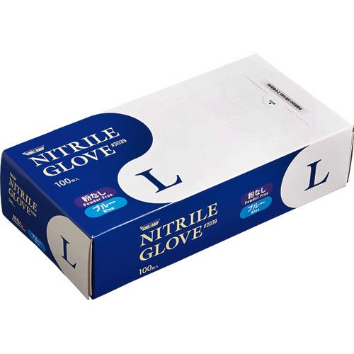 ニトリル　使いきり極薄手袋　粉なし　ブルー　L　1セット(3000枚:100枚×30箱)