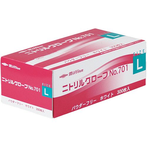 ミリオン　ニトリルグローブ　パウダーフリー　ホワイト　L　1セット(3000枚:300枚×10箱)