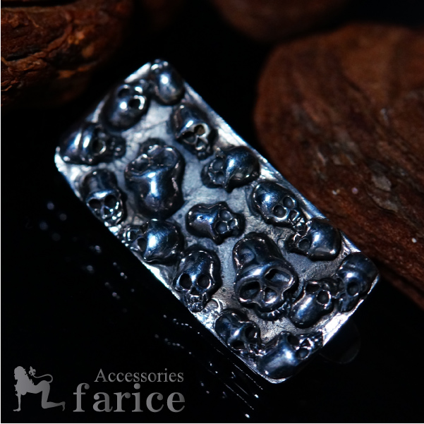 スカル(髑髏)立体デザイン ブラックグレー燻し仕上げ メンズ シルバー925 マネークリップ