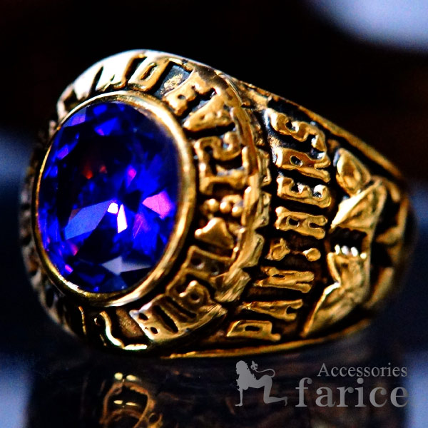 大粒アメジストパープルカラー・キュービックジルコニア サイドブルドッグ彫り イエローゴールドカラー メンズ ステンレス リングの通販はau ...