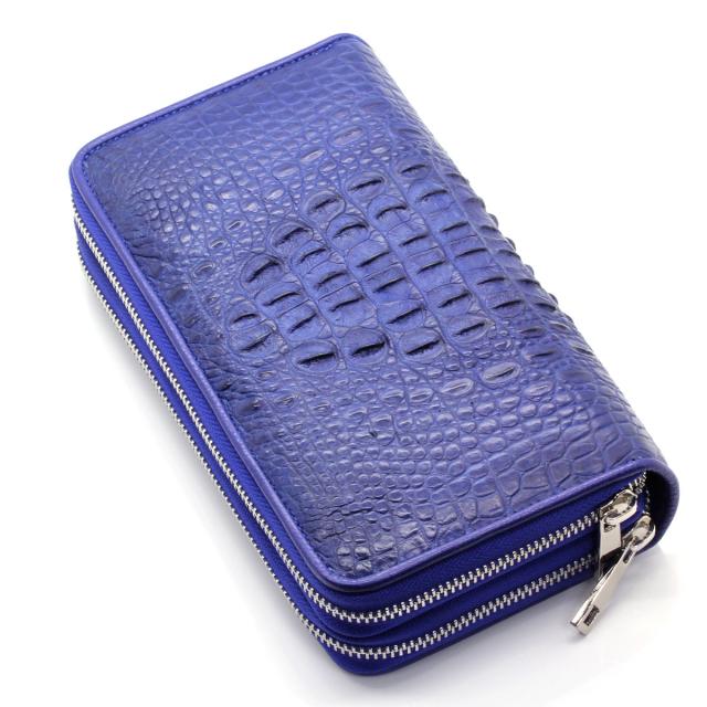 [Revetta] クロコダイル 長財布 大容量 40枚カード入れ 財布 ワニ革 メンズ ネイビー ブルー ダブルラウンドファスナー 本革 一枚革