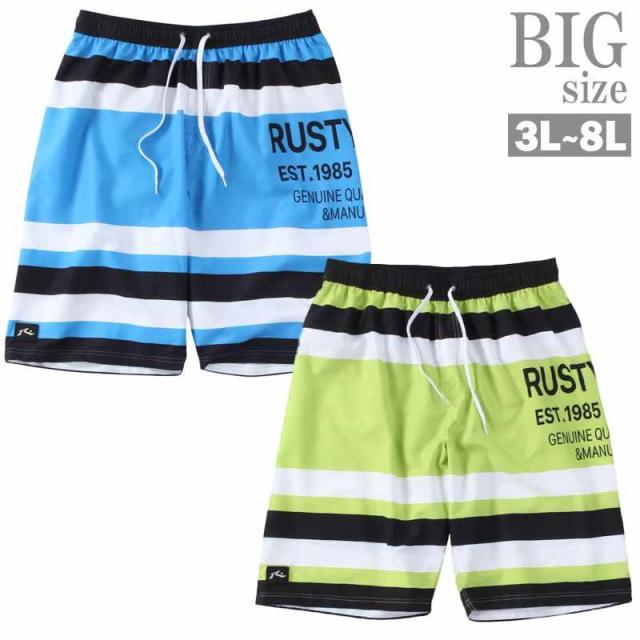 サーフパンツ 大きいサイズ メンズ 海パン 海水パンツ ボーダー RUSTY メッシュサポーター C050502-03
