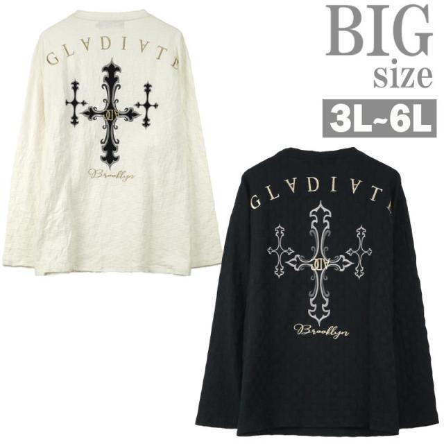 長袖Tシャツ Vネック 大きいサイズ メンズ GLADIATE クロス刺繍 ロンT デザイン お洒落 C060819-01