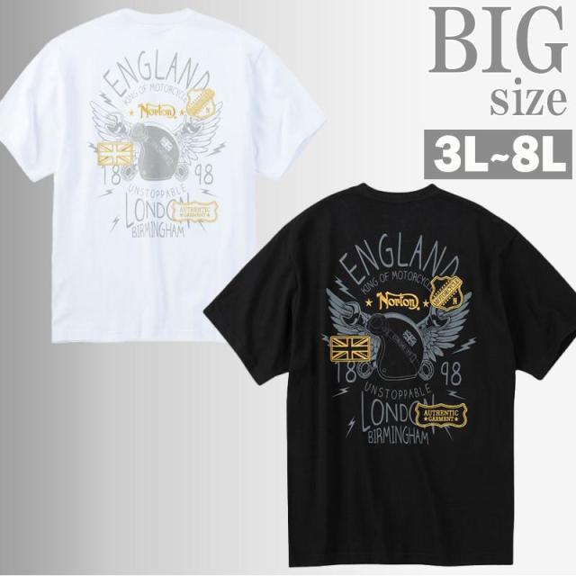 プリントTシャツ 大きいサイズ メンズ Norton ノートン 天竺 半袖T クルーネック 刺繍 トップス C070312-05