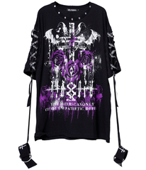 [APPAREL]/セックスポットリベンジ/ROTTEN ROSE BONDAGE WRIST レースアップ カットソー 黒 x 白＋紫 (F) ゴスロリ・パンク/SEX POT ReVeNGe