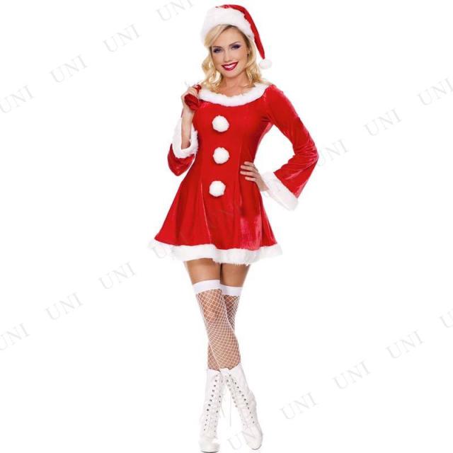 サンタ　コスプレ ベルベット・サンタクロース ML (大きめサイズ) 【 コスプレ 衣装 レディース 服 ワンピース 長袖 サンタコスプレ サンタ服 クリスマス コスチューム 女性用 大人用 仮装 】