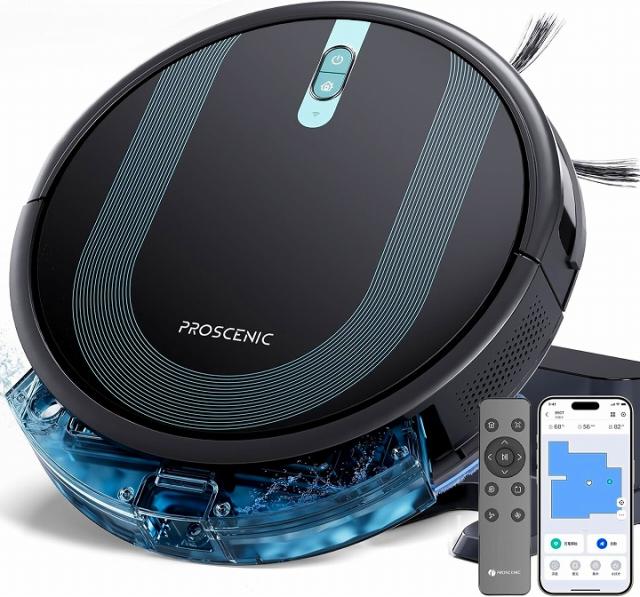 送料無料 お掃除ロボット 掃除機 お掃除ロボ リモコン付 お掃除ロボット Proscenic 850T ブラック 強力吸引 自動充電 小型 超薄型 カーペット ソファの下 ロボットクリーナー 遠隔操作 落下防止 衝突防止 水拭き両用 アプリ対応 リモコン付き