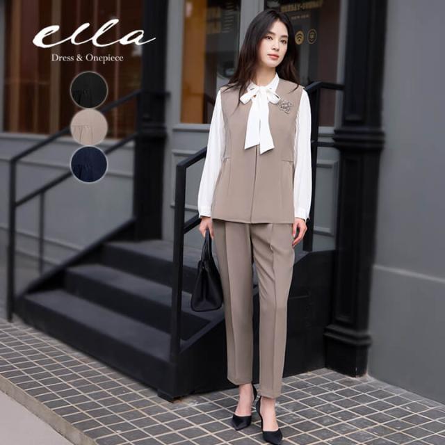 セットアップ フォーマルドレス パンツスーツ ノーカラーベスト テーパードパンツ パーティードレス ロング丈 レディース ドレス セレモニードレス フェミニン ノースリーブ 結婚式 謝恩会 発表会 食事会 上品 きれいめ すっきり スタイルアップ 軽やか フレ