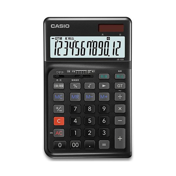 カシオ 人間工学電卓 12桁ジャストタイプ ブラック JE-12D-BK-N 1台 黒 送料無料