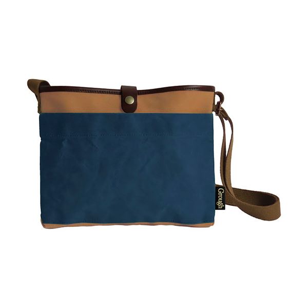 そだてる帆布Grough パラフィン加工帆布×レザー サコッシュ ネイビー×ブラウン 27×3×19cm(ショルダーベルト70〜126cm) C6042609 茶
