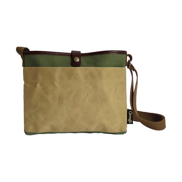 そだてる帆布Grough パラフィン加工帆布×レザー サコッシュ ベージュ×カーキ 27×3×19cm(ショルダーベルト約70〜126cm) C6042616