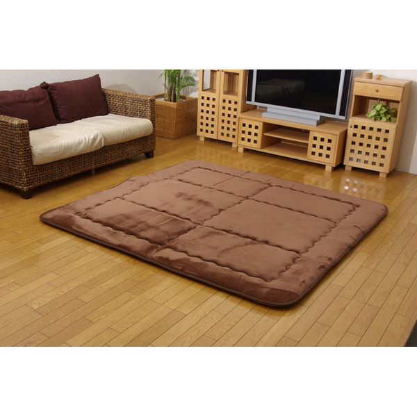 ラグマット じゅうたん カーペット 敷き物 /こたつ敷布団 【ブラウン 約190×190cm】 洗える ウォッシャブル 軽量 国産 日本製 固綿40mm使用 フランネル地 ふっくら敷 〔リビング〕 茶 送料無料