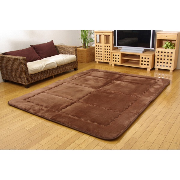 ラグマット じゅうたん カーペット 敷き物 /こたつ敷布団 【ブラウン 約190×240cm】 洗える ウォッシャブル 軽量 国産 日本製 固綿40mm使用 フランネル地 ふっくら敷 〔リビング〕 茶 送料無料