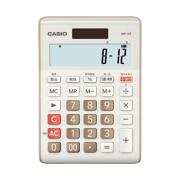 (まとめ）カシオ 余り計算電卓 12桁ミニジャストタイプ ベージュ MP-12R-BE-N 1台【×5セット】 送料無料