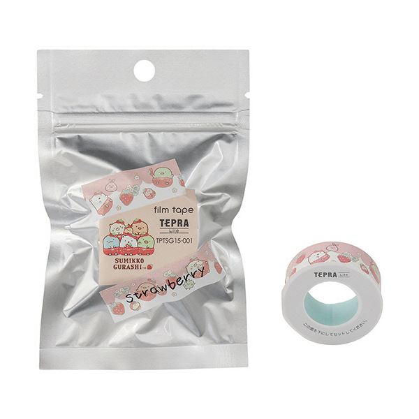 (まとめ）キングジム テプラ Liteフィルムテープ すみっコぐらし柄 15mm ストロベリー/黒文字 TPTSG15-001 1セット（5個）【×10セット】 送料無料