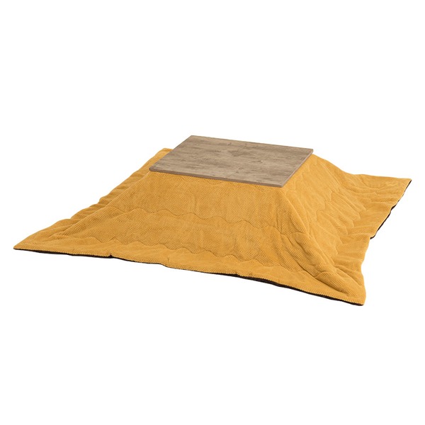 こたつテーブル 机 ＋うす掛け布団掛 2点セット 〔こたつテーブル ：アンティーク レトロ ヴィンテージ ナチュラル+掛け布団：イエロー〕 お客様組立品 黄