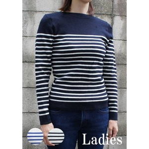 フランス海軍 パネルボーダー セーター 86(レディース) ネイビー×オフホワイト ウール混 仏軍 レプリカ ミリタリーウェア 白