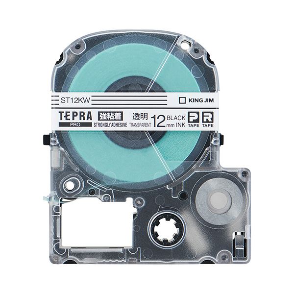 （まとめ） キングジム テプラ PRO テープカートリッジ 強粘着 12mm 透明／黒文字 ST12KW 1個 【×5セット】 送料無料
