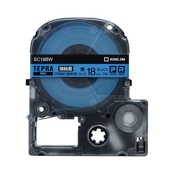 （まとめ） キングジム テプラ PRO テープカートリッジ 強粘着 18mm 青／黒文字 SC18BW 1個 【×4セット】 送料無料