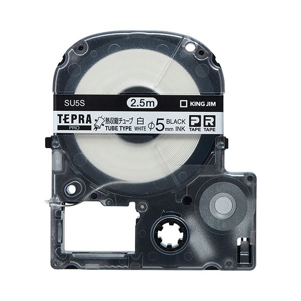 （まとめ） キングジム テプラ PRO テープカートリッジ 熱収縮チューブ 直径5mm 白／黒文字 SU5S 1個 【×4セット】 送料無料