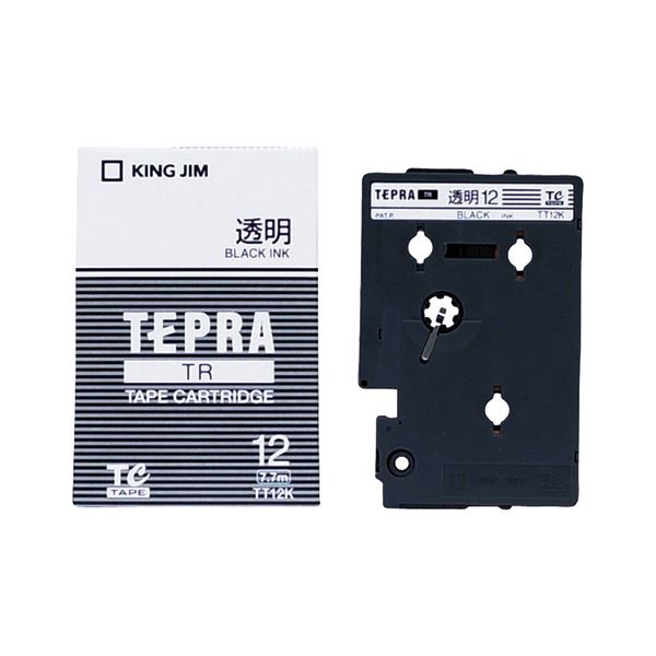 （まとめ） キングジム テプラ TR テープカートリッジ 12mm 透明／黒文字 TT12K 1個 【×4セット】 送料無料