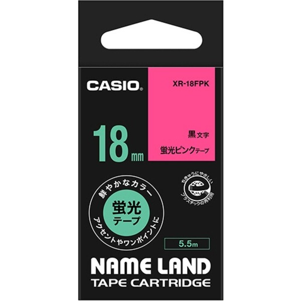 （まとめ） カシオ CASIO ネームランド NAME LAND スタンダードテープ 18mm×5.5m 蛍光ピンク／黒文字 XR-18FPK 1個 【×4セット】 送料無料