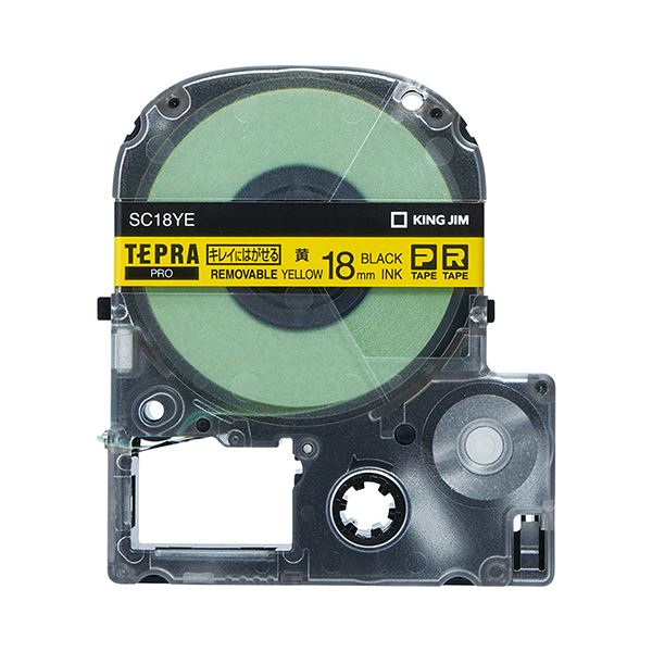 （まとめ） キングジム テプラ PRO テープカートリッジ キレイにはがせるラベル 18mm 黄／黒文字 SC18YE 1個 【×4セット】 送料無料