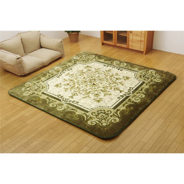 ラグマット じゅうたん カーペット 敷き物 /こたつ敷布団 【グリーン 約195×245cm】 日本製 国産 固綿40mm使用 弾力性抜群 ふっくら極厚敷布団 〔リビング〕 緑 送料無料