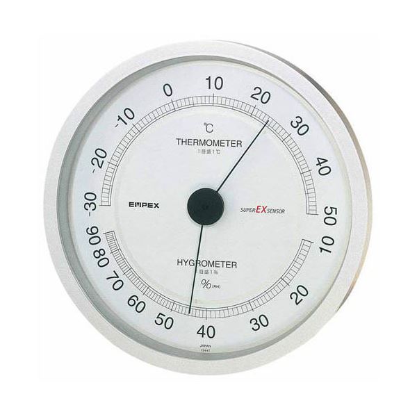 (まとめ)EMPEX 温度・湿度計 スーパーEX高品質 温度・湿度計 壁掛用 EX-2747 シャインシルバー【×2セット】 送料無料