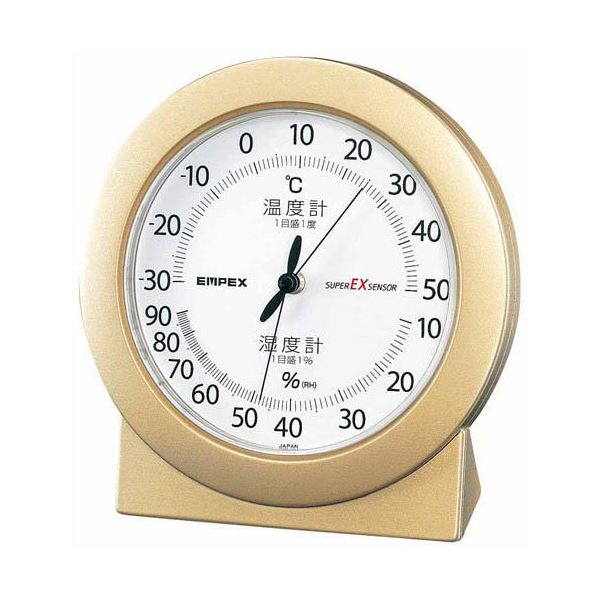(まとめ)EMPEX 温度・湿度計 スーパーEX高品質 温度・湿度計 卓上用 EX-2768 シャンパンゴールド【×3セット】 送料無料