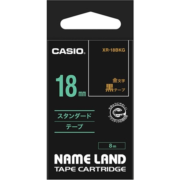 （まとめ） カシオ CASIO ネームランド NAME LAND スタンダードテープ 18mm×8m 黒／金文字 XR-18BKG 1個 【×4セット】 送料無料