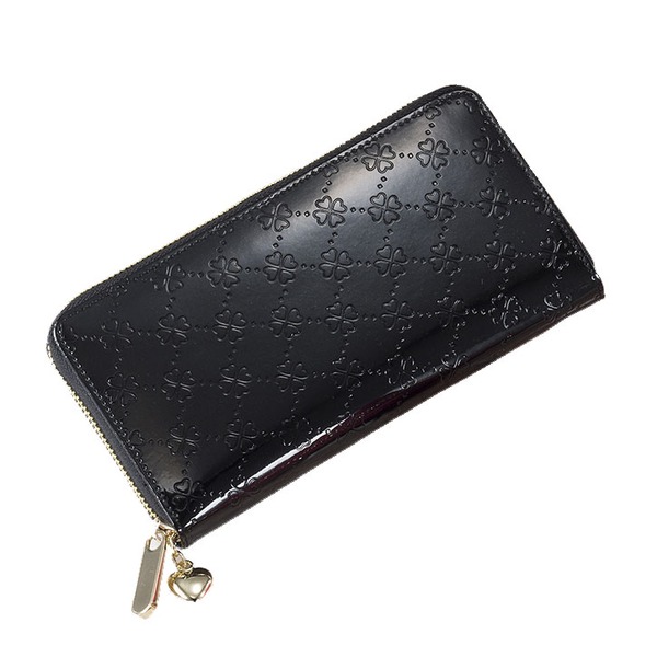 おしゃれnaクローバー　牛革スルー財布（ブラック） 黒